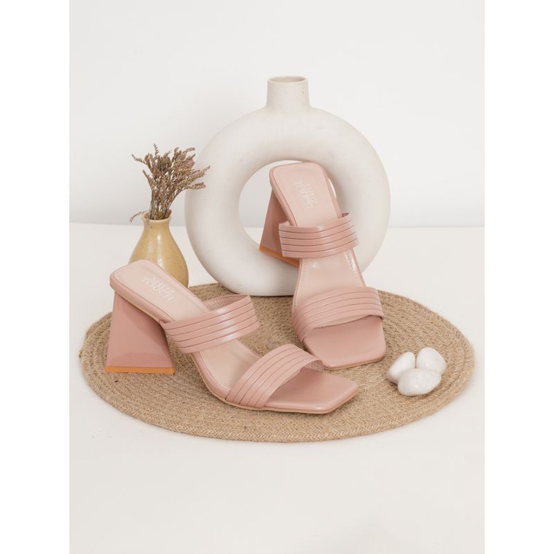 Buy SHUZ TOUCH Solid Double Strap Slip-on Pyramid Nude Heels Online