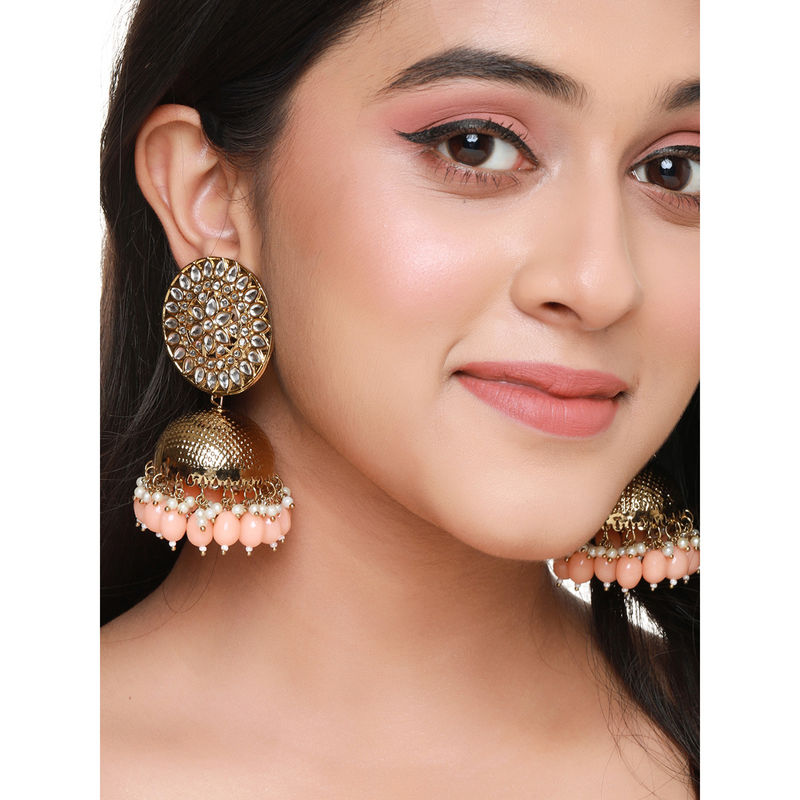 Buy VIRAASI Gold Plated Pink Pearl Kundan Big Jhumka Earrings for Women ...