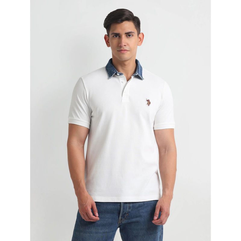 Buy U.S. POLO ASSN. Solid Denim Collar Polo T-Shirt Online