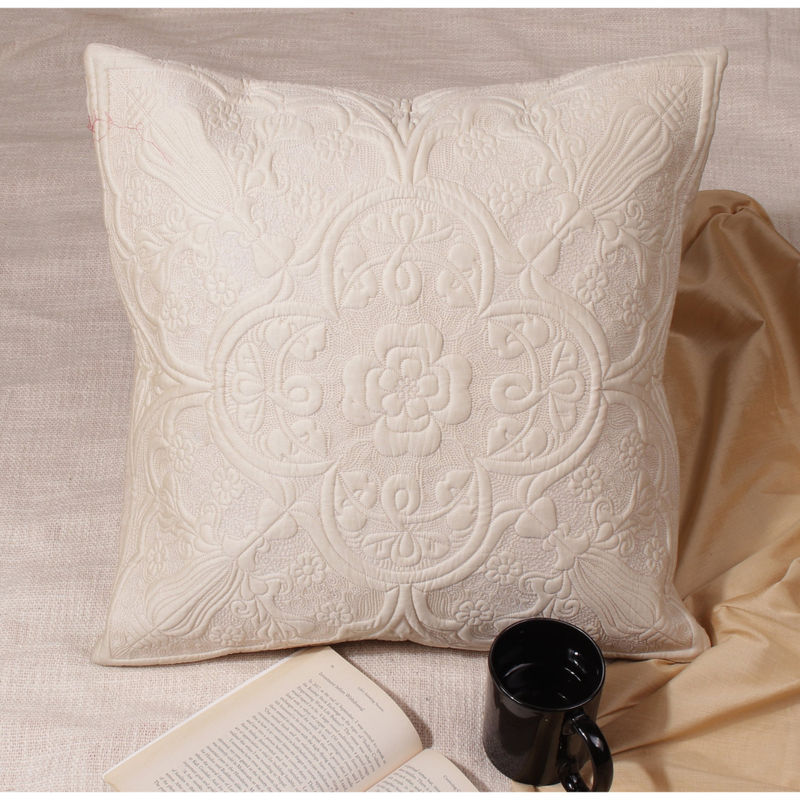 Buy Khaabka Dilkash Embroidered Blended Silk Quilted Cushion Cover ...