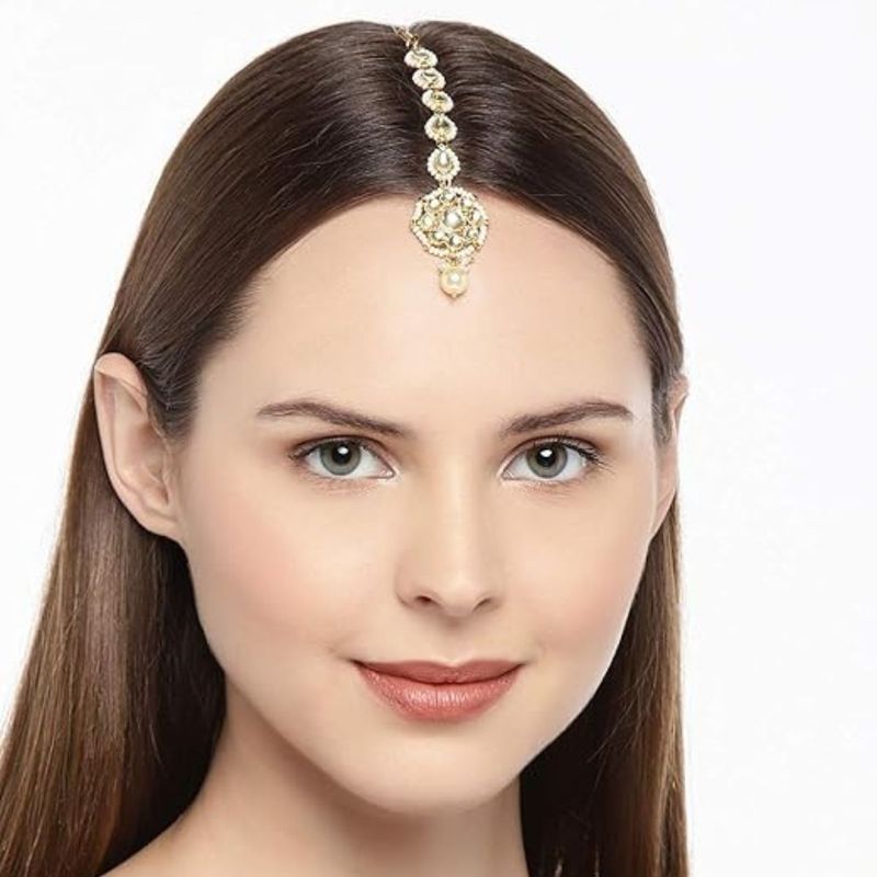 Buy Accessher Jadau Kundan Bindiya Style Brass Ethnic Maang Tika Online