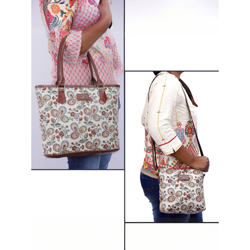 Buy The Clownfish White Floral Print Faux Leather Handbag with Sling ...