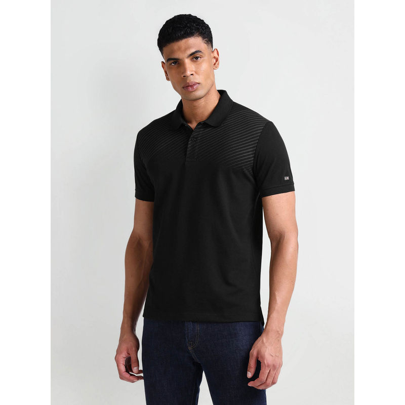 Buy Arrow Sports Black Diagonal Stripe Pique Polo T-Shirt Online