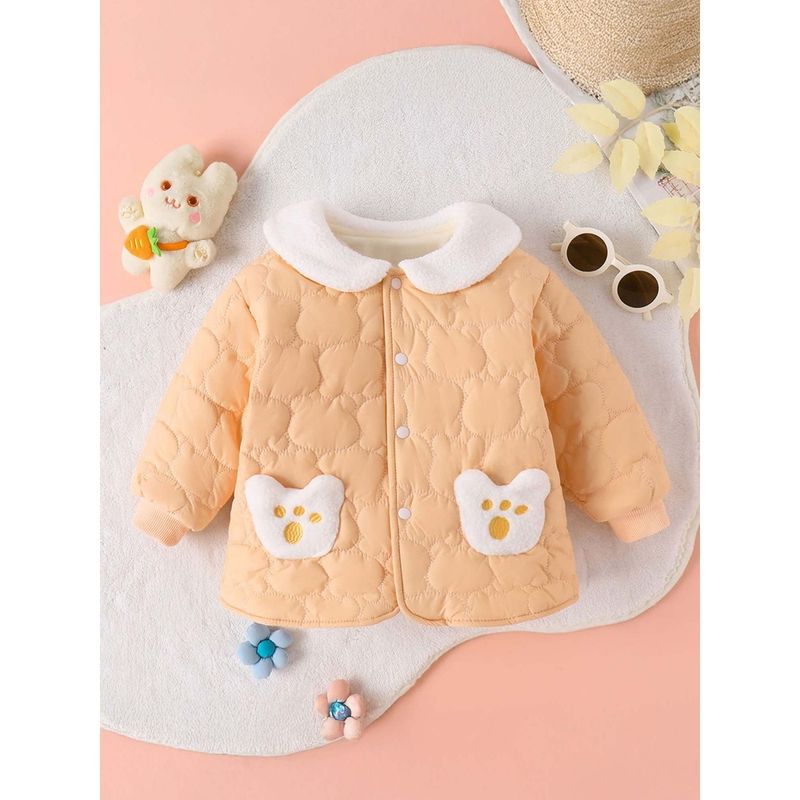 Buy Hopscotch Girls Orange Quilted Full-Sleeve Jacket Online