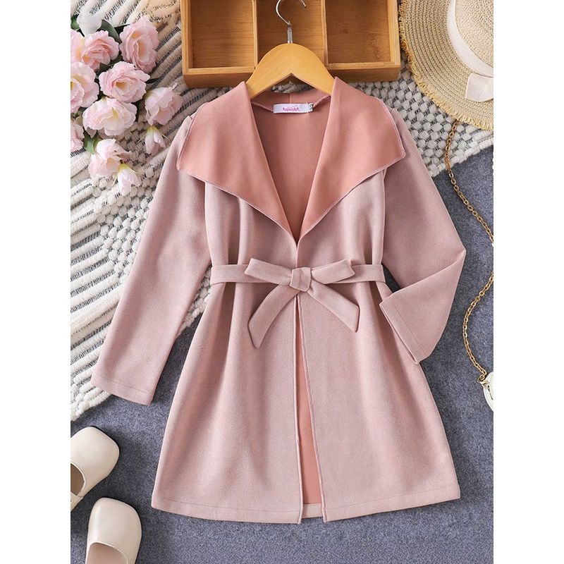 Buy Hopscotch Girls Brown Full-Sleeve Solid Long Coat Online