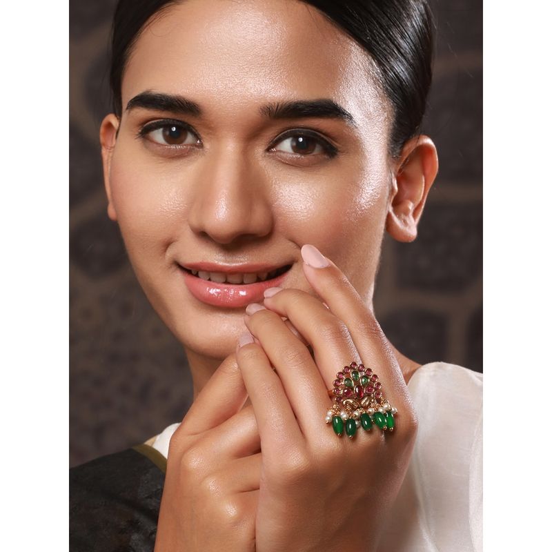 Buy Aatmana Gold-Plated Green and Maroon Stone-Studded and Beaded ...