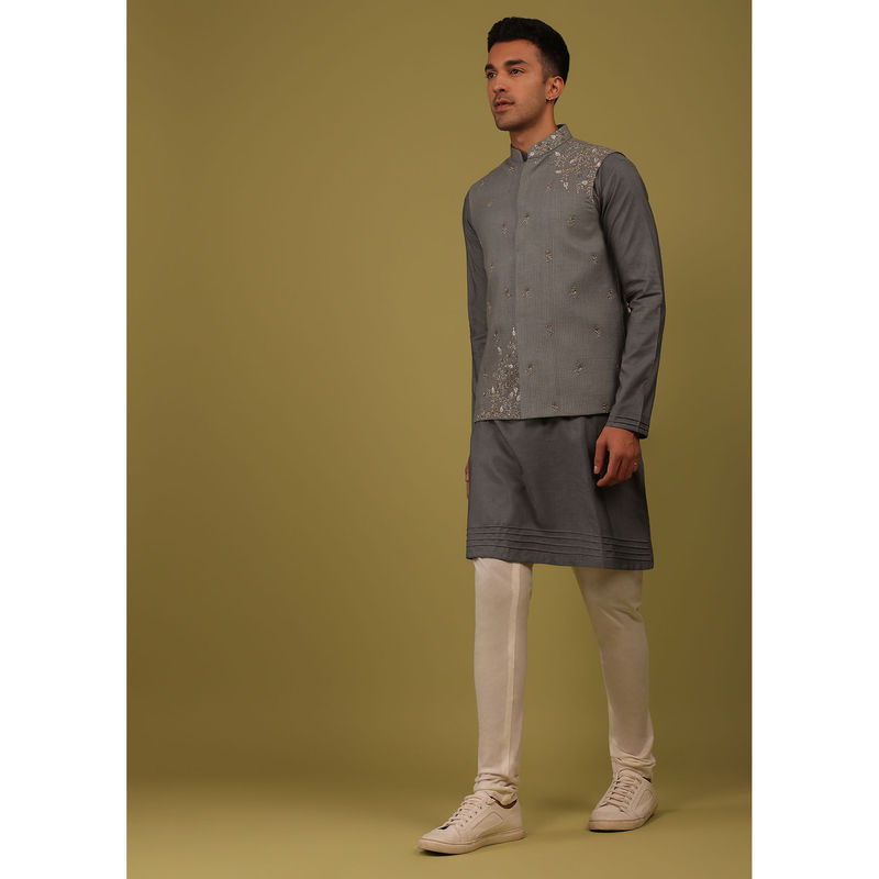 Buy KALKI FASHION Steel Grey Thread And Sequins Embroidered Cotton ...