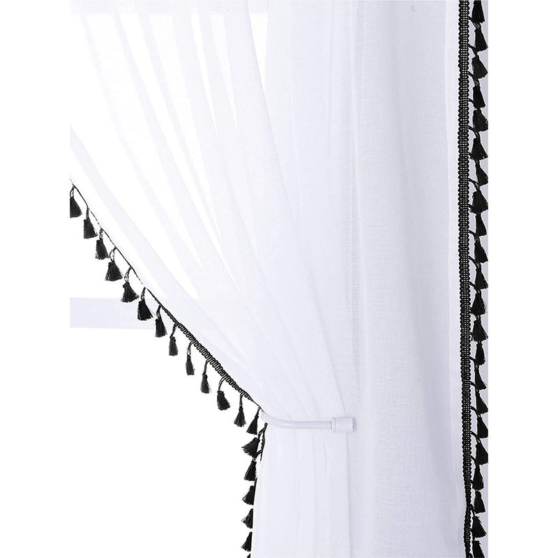 Urban Space Curtain for Window Eyelets & Tieback White with Black ...