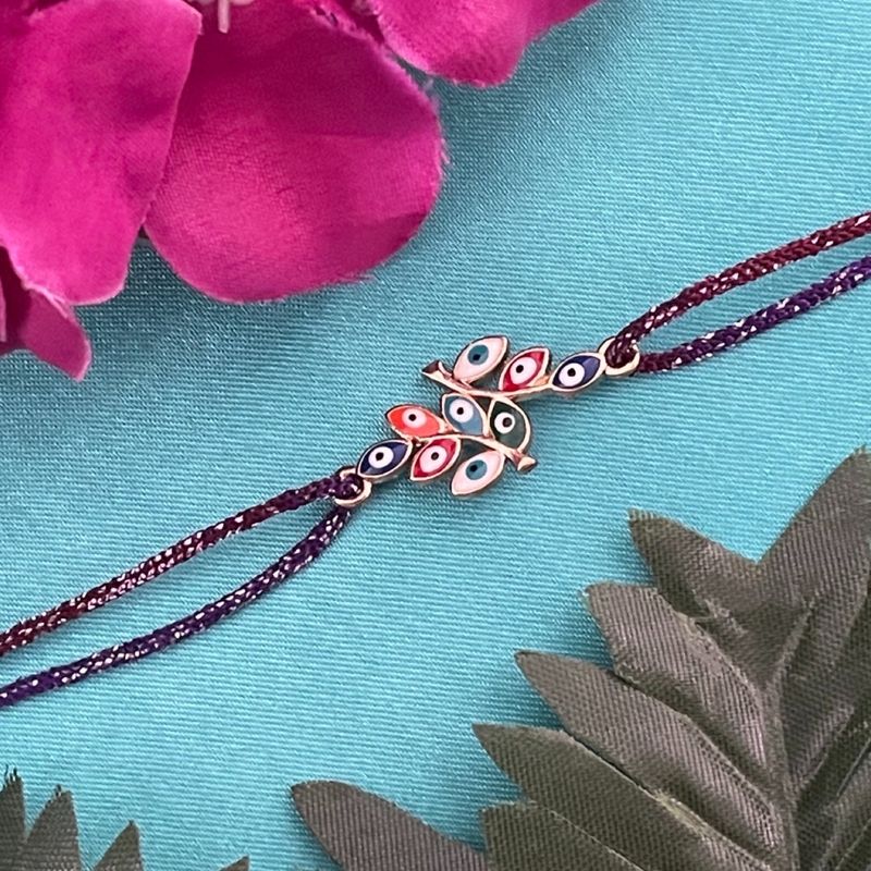 Buy Digital Dress Room Gold Plated Leaf Multicolor Evil Eye Charm Rakhi ...