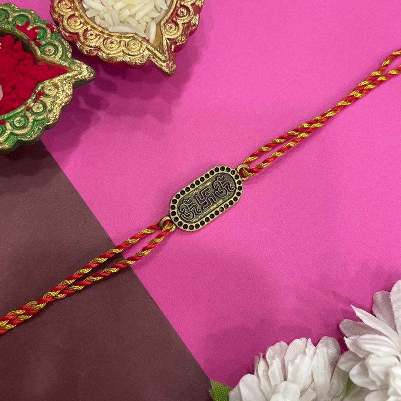 Buy Digital Dress Room Gold Plated Om Swastik Urja Symbol Thread Rakhi ...