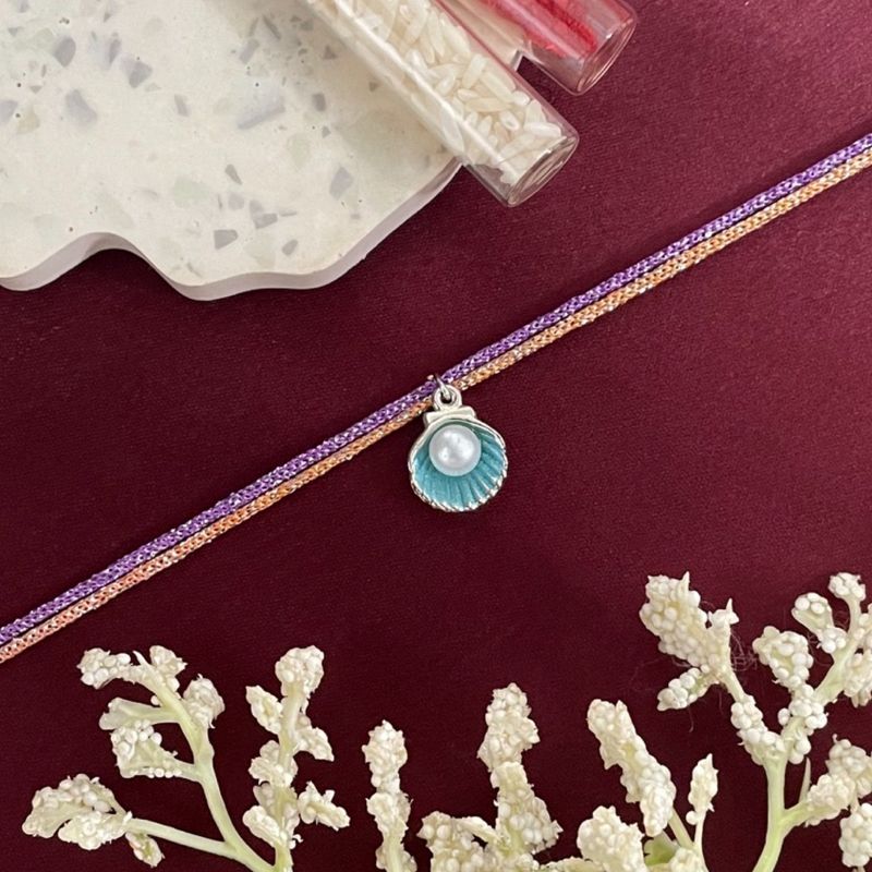 Buy Digital Dress Room Silver Plated Sky Blue Shell With Pearl Charm ...