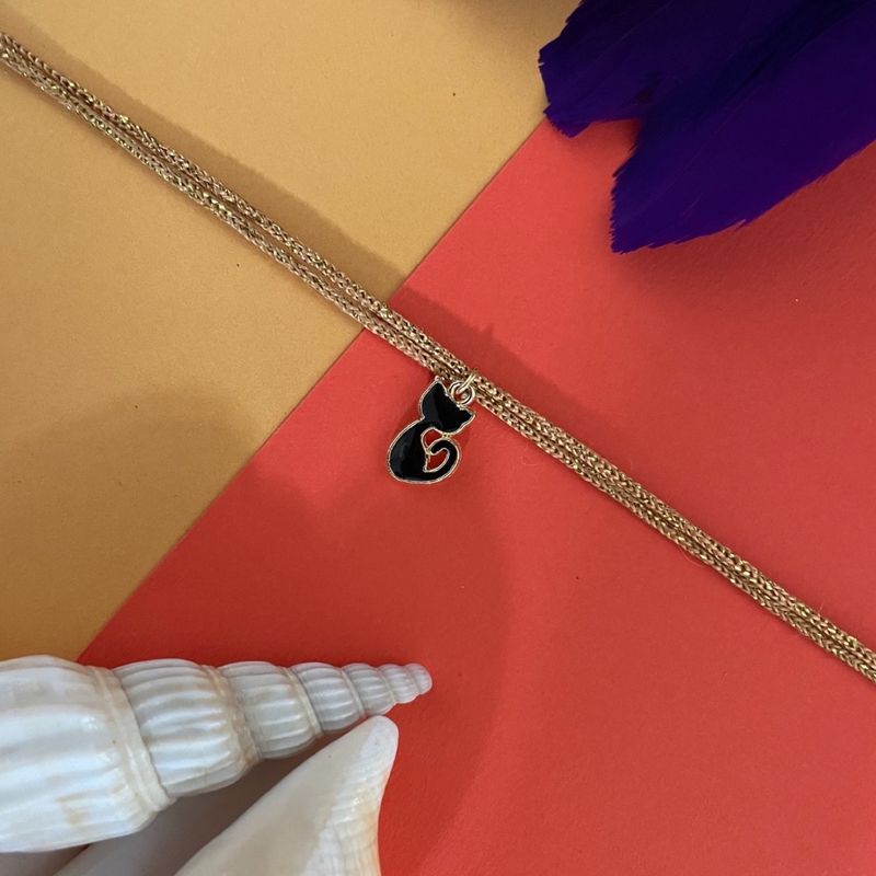 Buy Digital Dress Room Gold Plated Enamel Black Cat Charm Pendant Rakhi ...