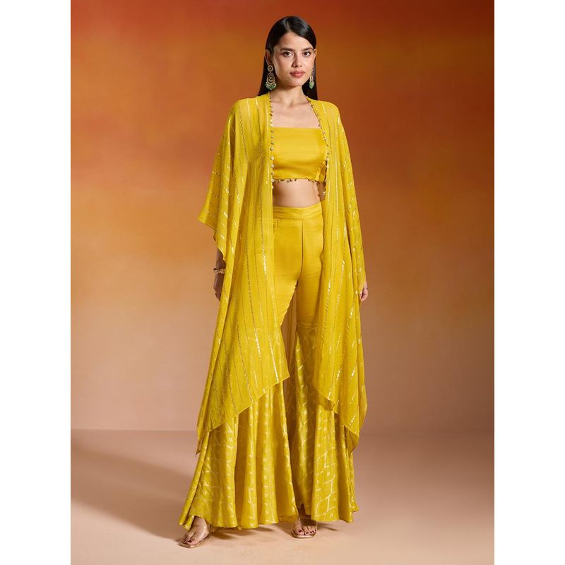Buy Gajra Gang Mustard Yelllow Embellished Cape, Bustier Top and ...