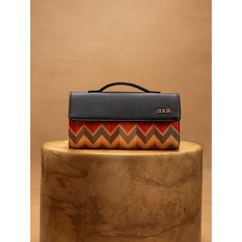 Buy Zouk Orange Printed Jute Clutch and Detachable Strap Online