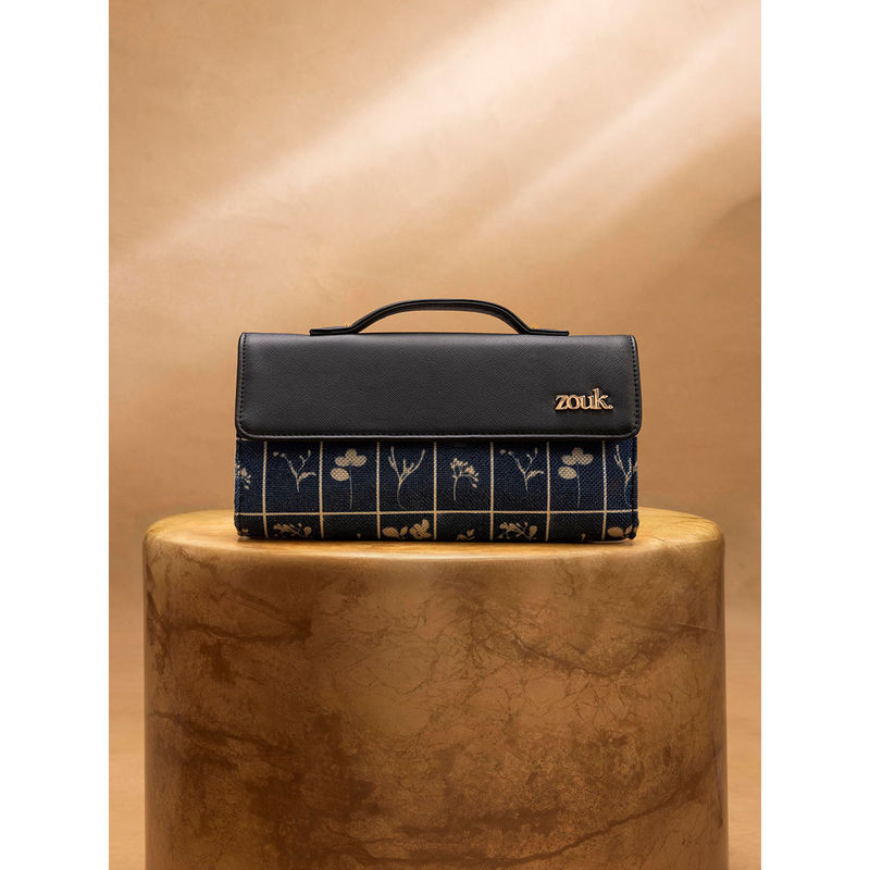 Buy Zouk Blue Printed Jute Clutch and Detachable Strap Online
