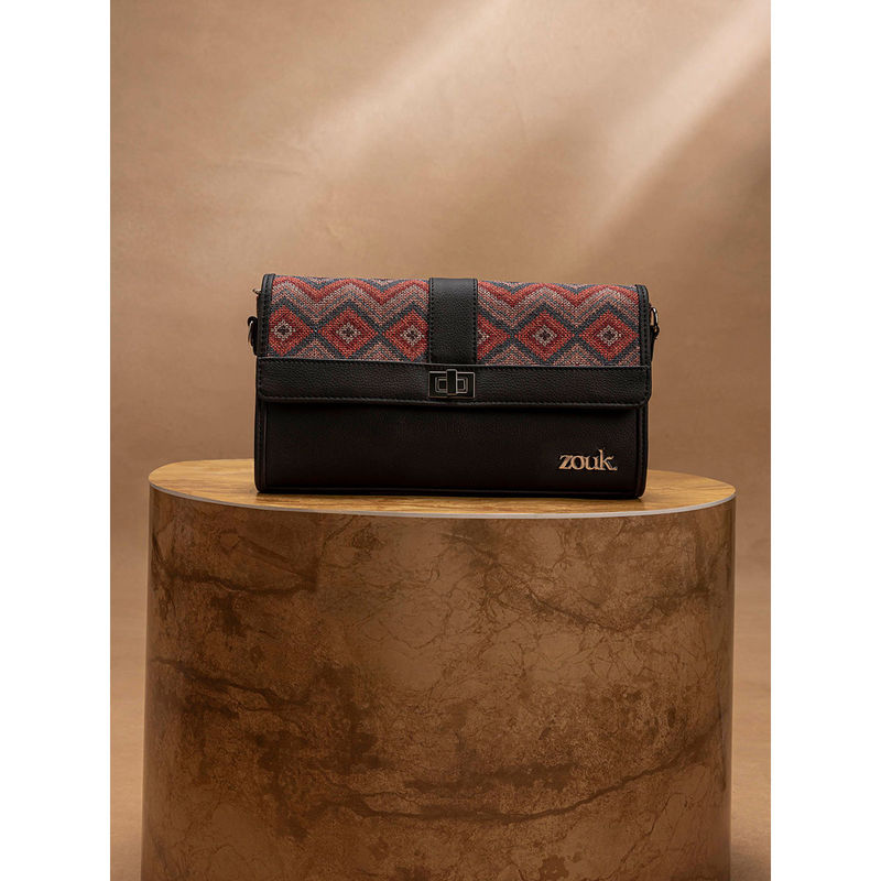 Buy Zouk Multi-Color Printed Jute Clutch and Detachable Strap Online
