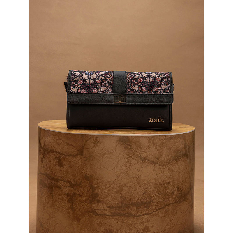 Buy Zouk Multi-Color Printed Jute Clutch and Detachable Strap Online