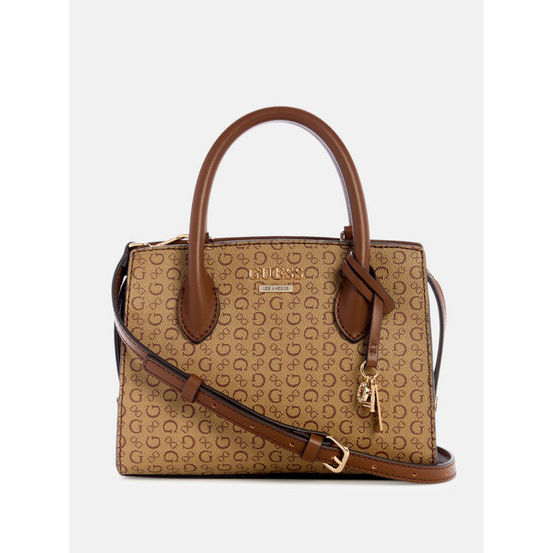 Buy Guess Mocha Monogram Berlyn Satchel Bag with Detachable Strap Online