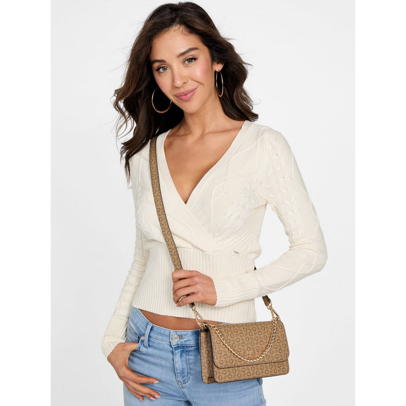 Buy Guess Mocha Monogram Saffron Flap Crossbody Bag Online