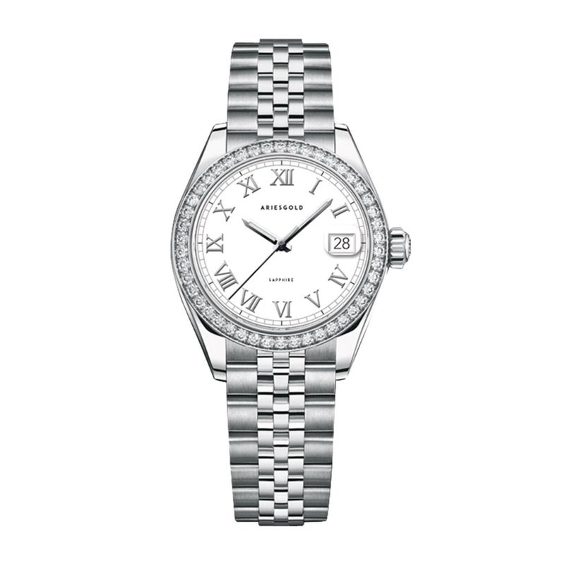 Buy Aries Gold Heritage Quartz White Crystal Round Sapphire Glass Dial ...