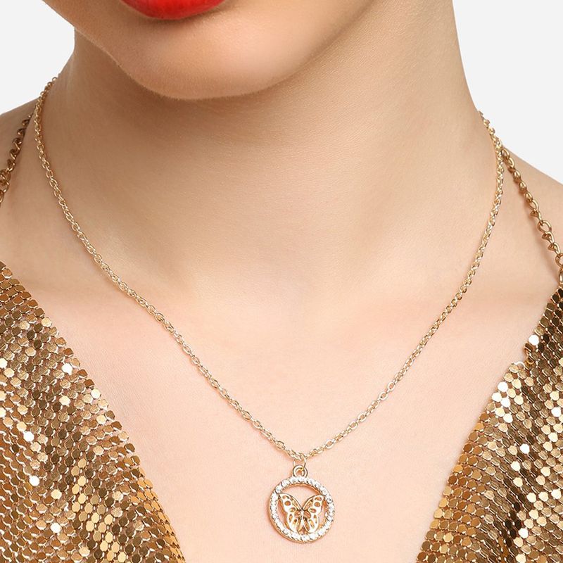 Buy Zaveri Pearls Gold Tone Butterfly Austrian Diamonds Pendant & Chain ...