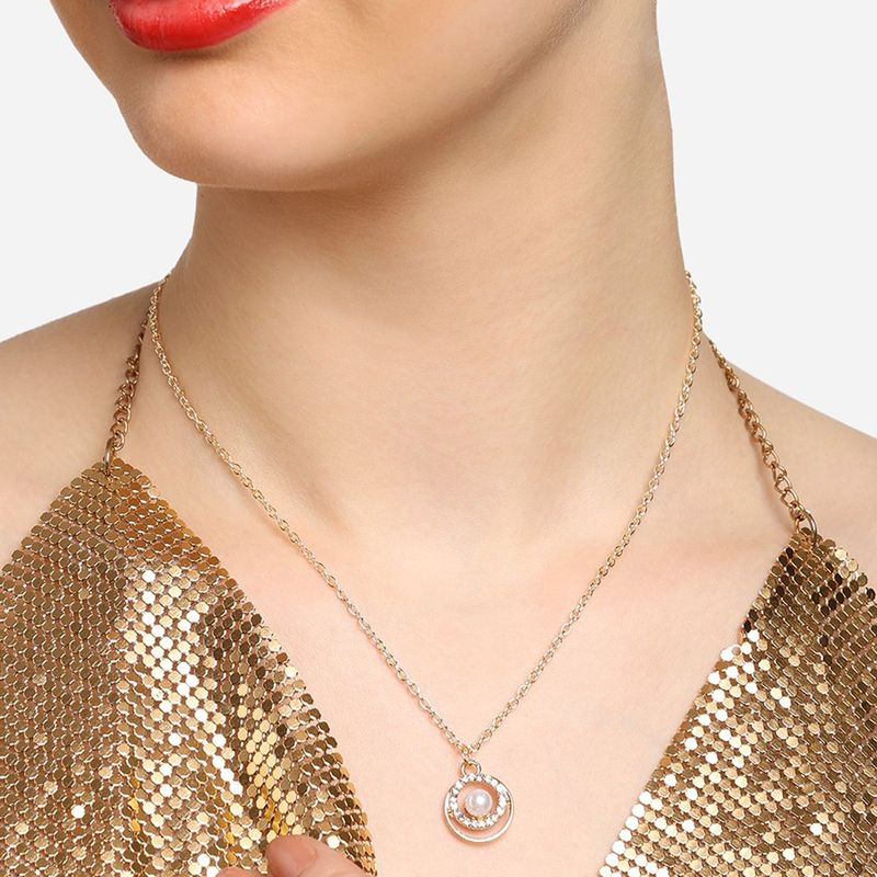 Buy Zaveri Pearls Gold Tone Austrian Diamonds & Pearl Pendant & Chain ...