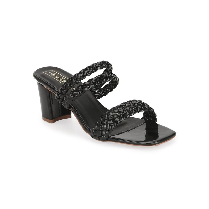 Buy Truffle Collection Black Patent Braided Block Heel Mules Online