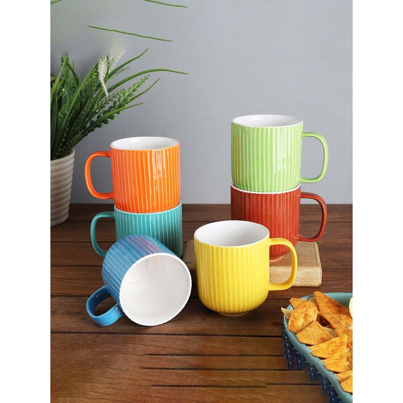 Buy The Decor Mart Vertical Textured Multicolour Ceramic Mugs- Set Of 6 ...
