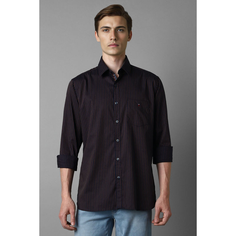 Buy Louis Philippe Men Navy Blue Super Slim Fit Stripe Full Sleeves ...