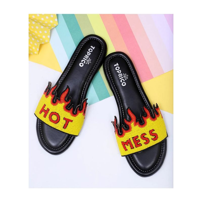 Buy Toprico Hot Mess Beads Embroidered Yellow Flat Online