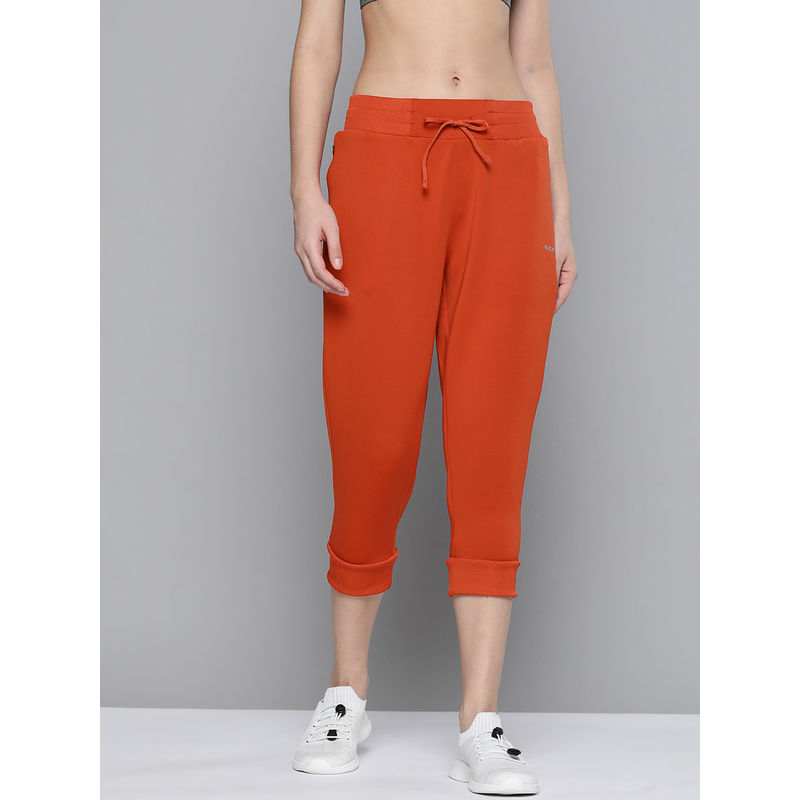 Buy Alcis Women Rust Red Solid Knitted Cropped Joggers (M) Online