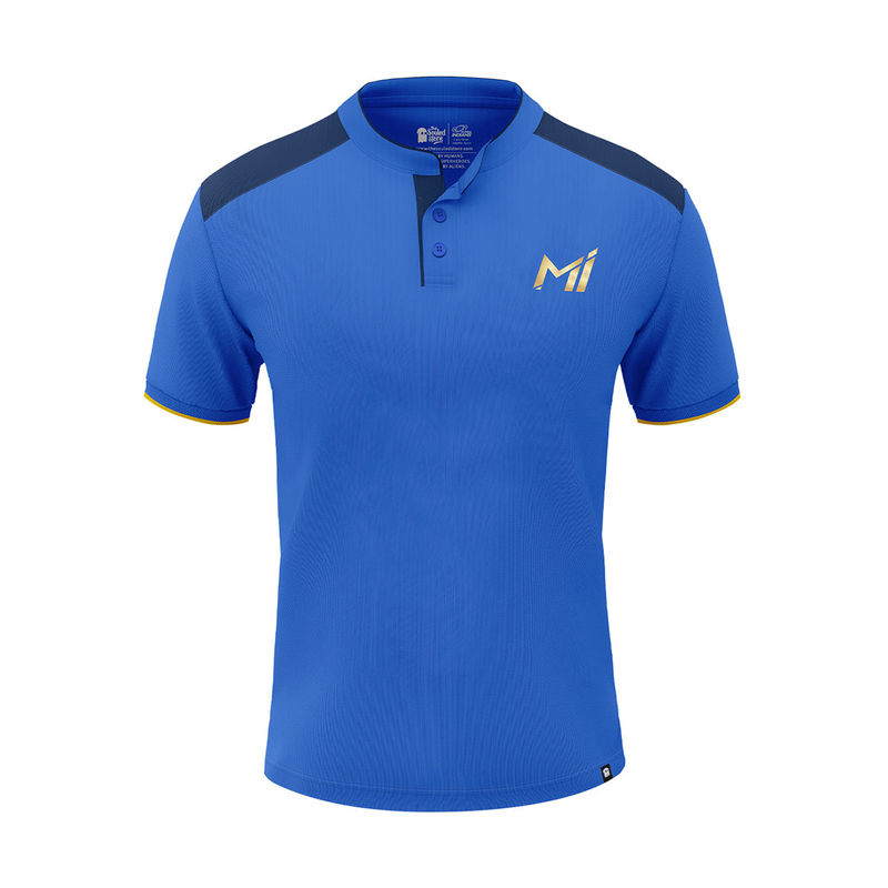 Buy The Souled Store Official Mi Logo Blue Mandarin Collar Jersey For ...