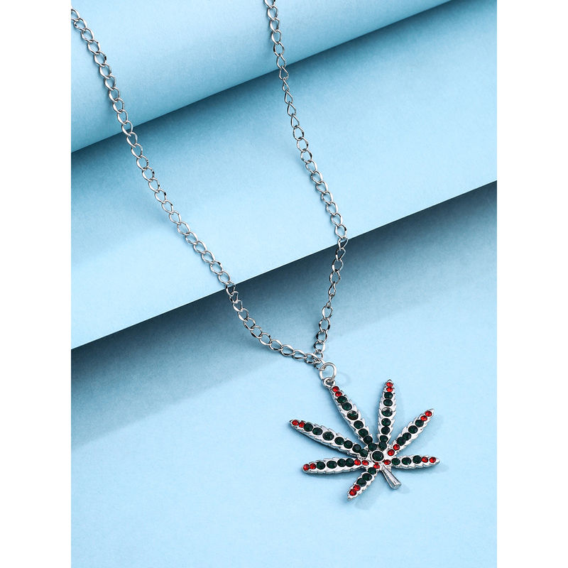 Buy VIRAASI Unisex Silver-Plated Marijuana Green Leaf Pendant with ...