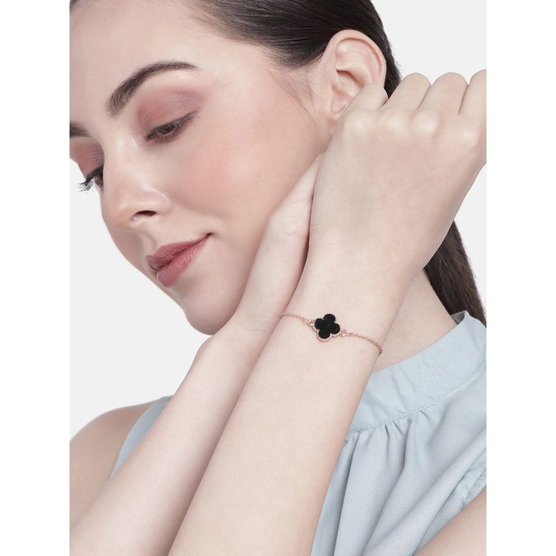 Buy Estele Rose Gold Plated Trendy Black Clover Leafy Style Adjustable Charm Bracelet Online