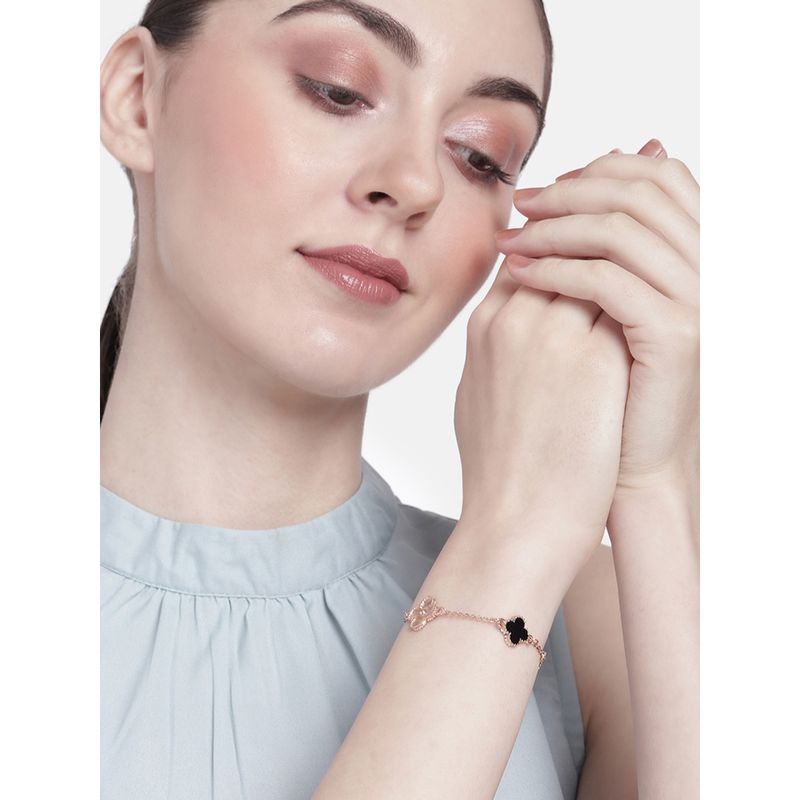 Buy Estele Rose Gold Plated Trendy Black Clover Leafy Style Adjustable Charm Bracelet Online