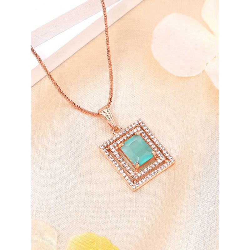 Buy Estele Rose Gold Plated Square Pattern Cz Mint Green Gehenna ...