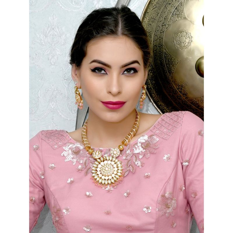 Buy Odette Designer Pink Hasli Style Neckpiece (Set of 2) Online