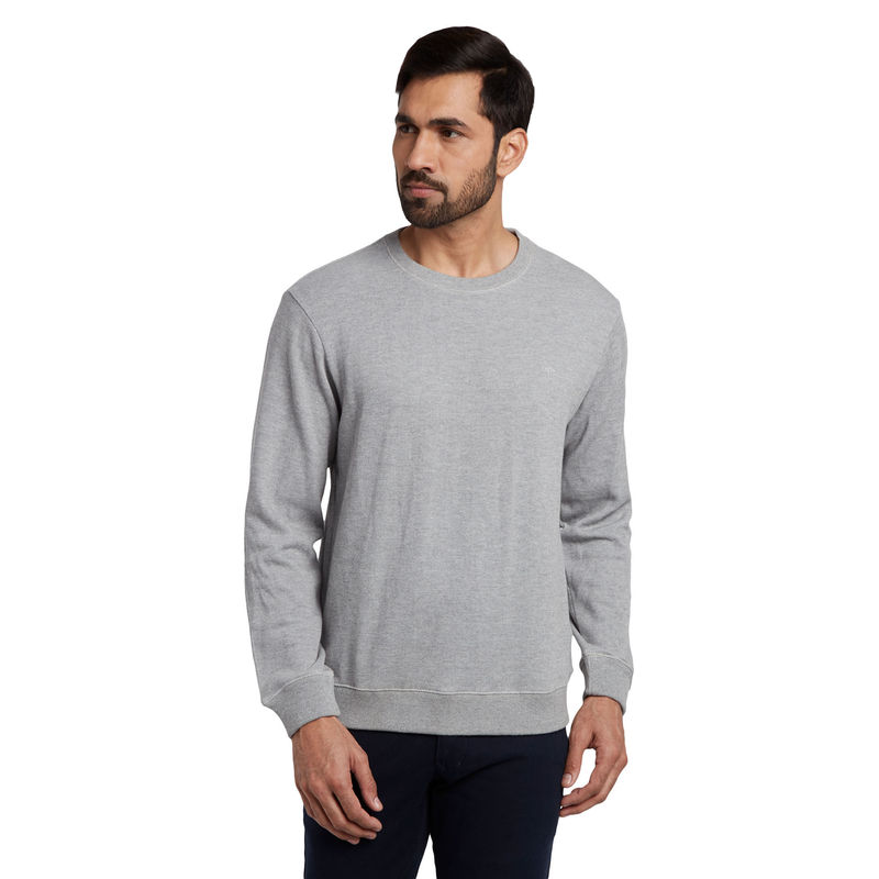 Buy ColorPlus Tailored Fit Solid Light Grey Sweatshirt Online