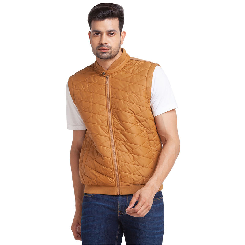 Buy ColorPlus Tailored Fit Solid Medium Khaki Jacket Online