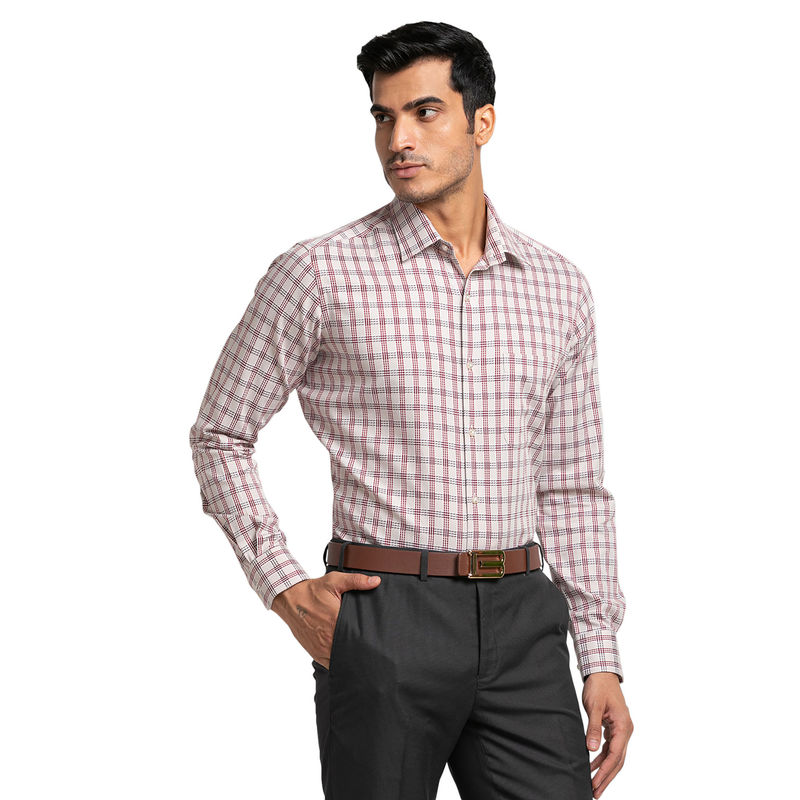 Buy Raymond Contemporary Fit Checks Medium Fawn Formal Shirt Online