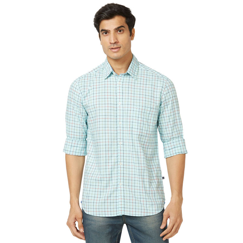 Buy Parx Slim Fit Checks Light Blue Casual Shirt Online