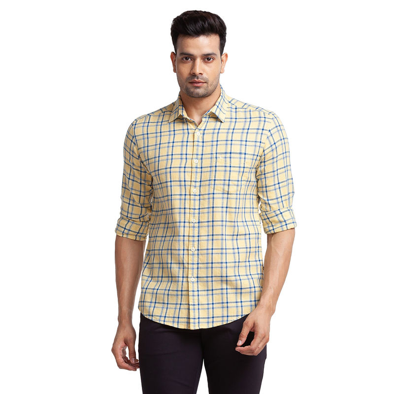 Buy Parx Slim Fit Checks Medium Yellow Casual Shirt Online