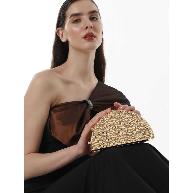 Buy Haute Sauce Gold The Dented Curve Clutch Bag with Detachable Strap ...