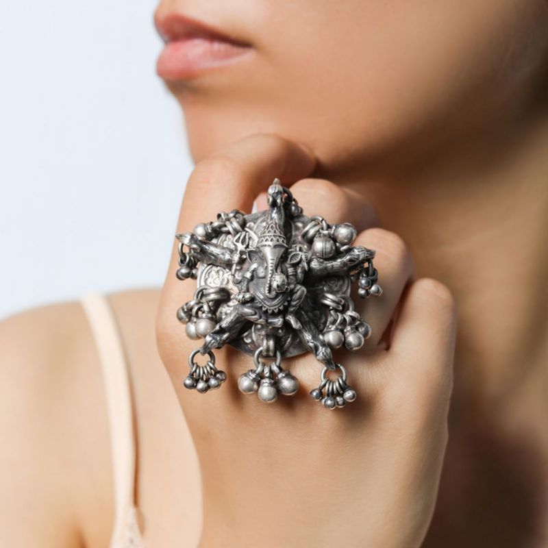 AARAI Tribal Antique Silver Lord Ganesh Ring: Buy AARAI Tribal Antique ...