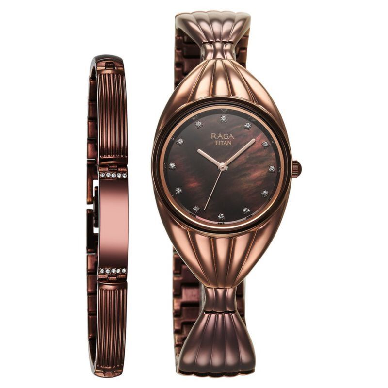 Buy Titan Women Brown Round Dial Analog Watch with Bracelet ...