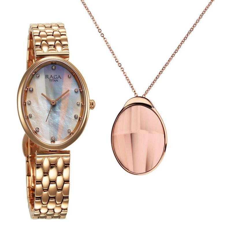 Buy Titan Women Off White Oval Dial Analog Watch with Necklace ...