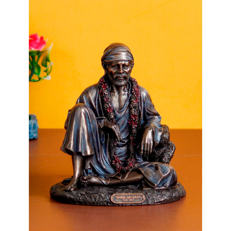 Buy eCraftIndia Sitting Sai Baba Cold Cast Bronze Resin Decorative ...