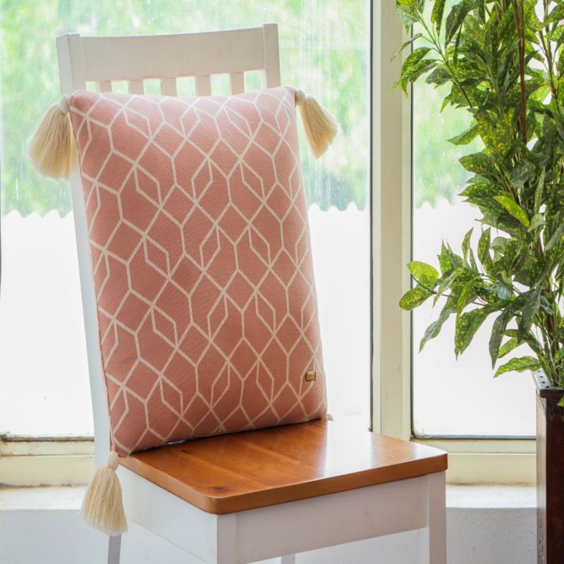 Buy PLUCHI Trellis Blush Pink and Natural Cotton Knitted Decorative 16 ...