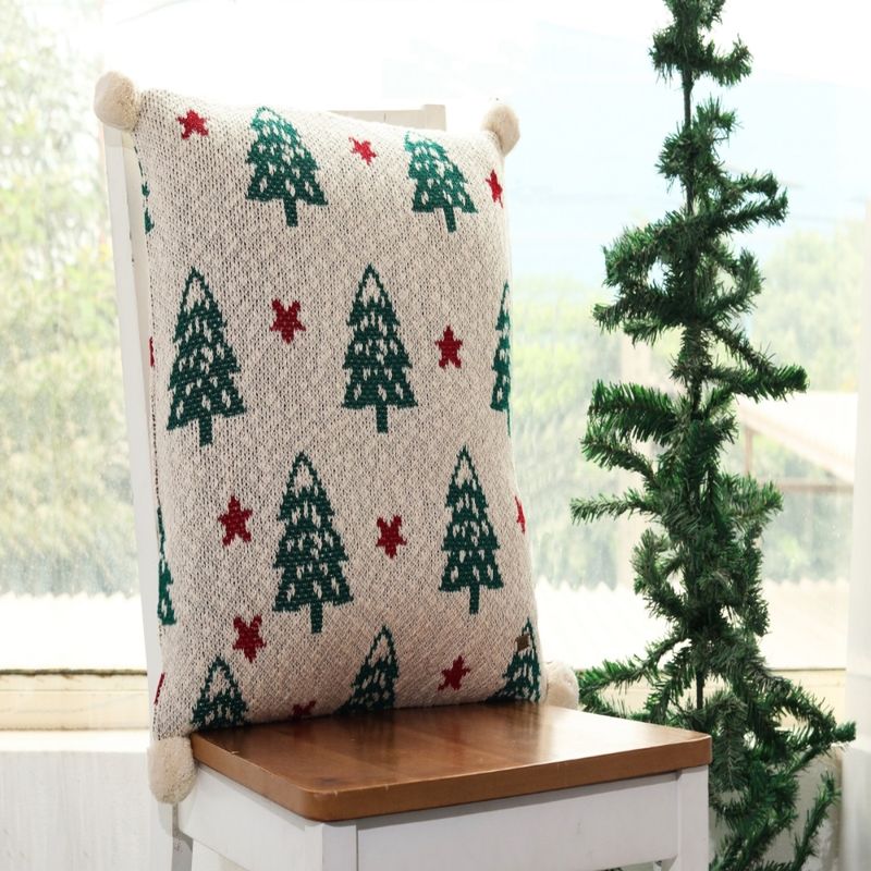 Buy PLUCHI Xmas Tree and Star Cotton Knitted Decorative Cushion Cover ...