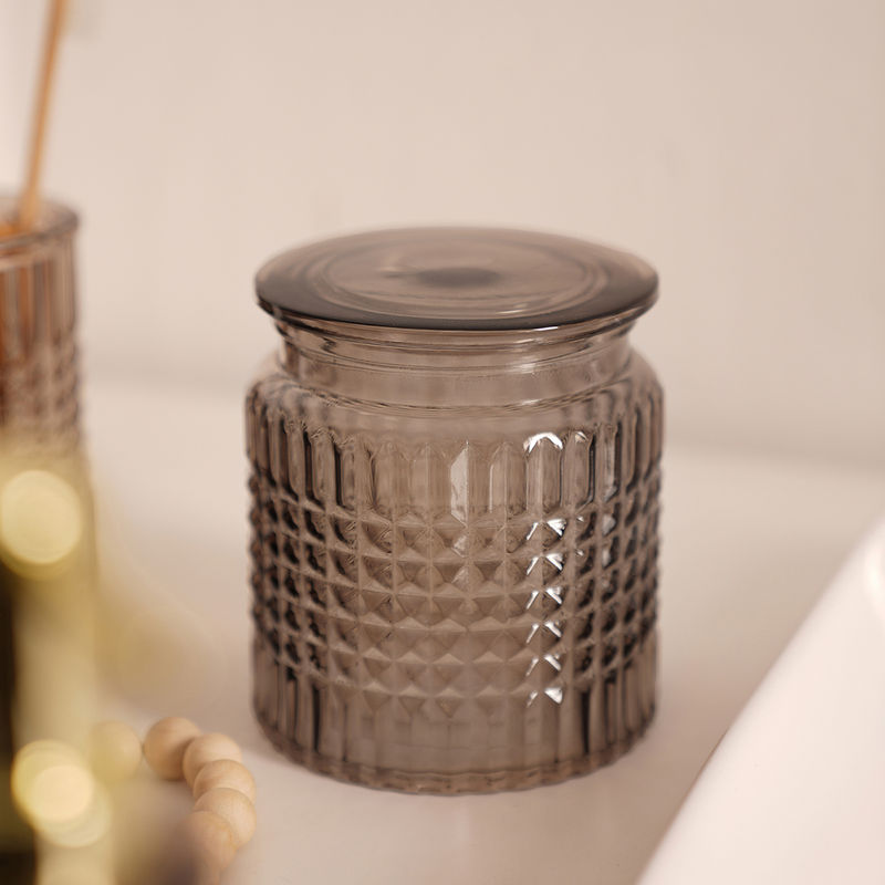 Buy Pure Home + Living Brown Diamond Texture Glass Cotton Jar with Lid ...